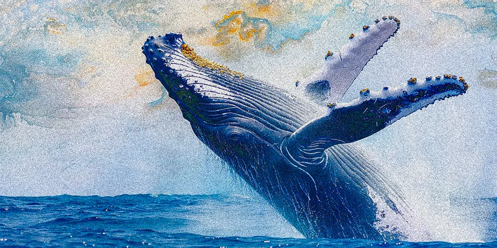 charlesrotter_humpback_whale_breaching_the_ocean_watercolor_midjourney ...