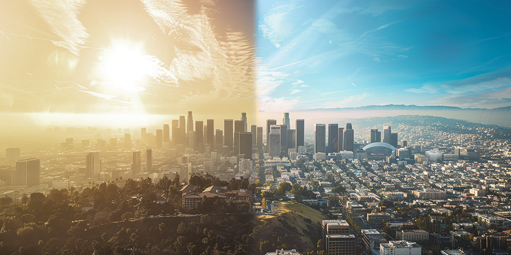 los angeles split screen smog clear skies midjourney – Watts Up With That?